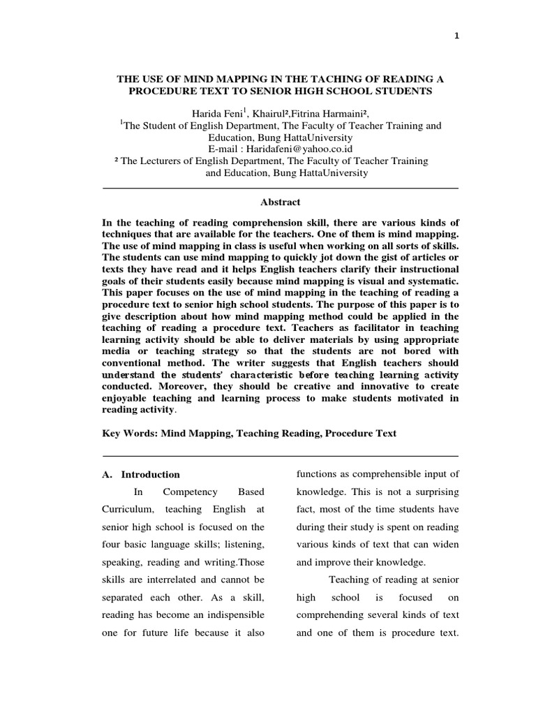 The Use of Mind Mapping in The Teaching of Reading A Procedure Text ...