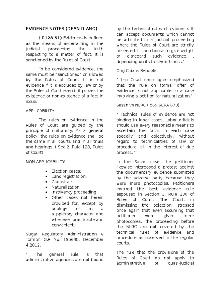 Evidence Notes | PDF | Evidence (Law) | Evidence