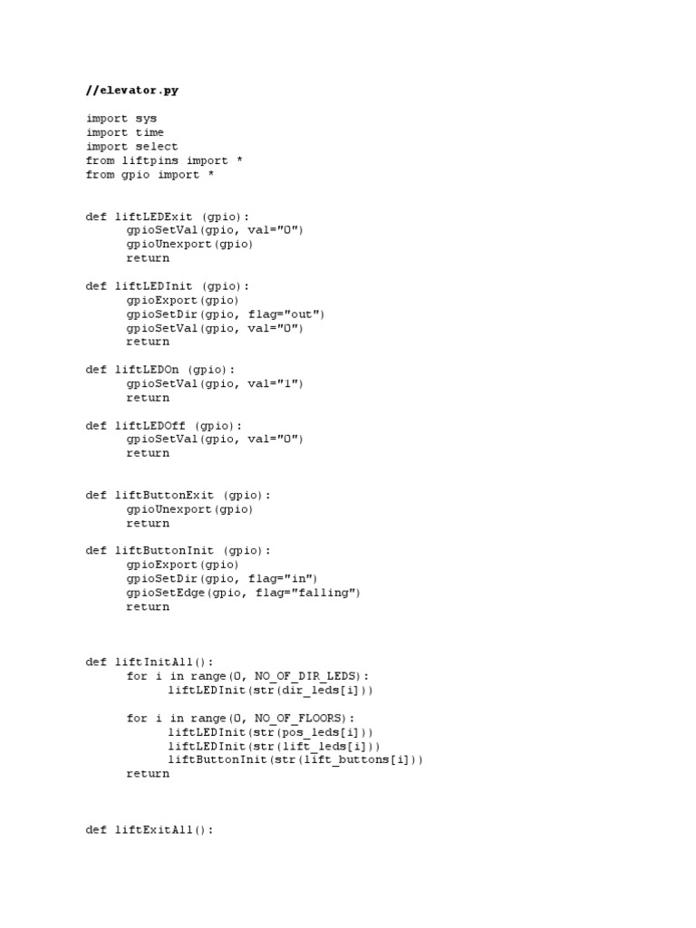 Elevator Program in Python (To Be Run On BeagleBoneBlack) | PDF