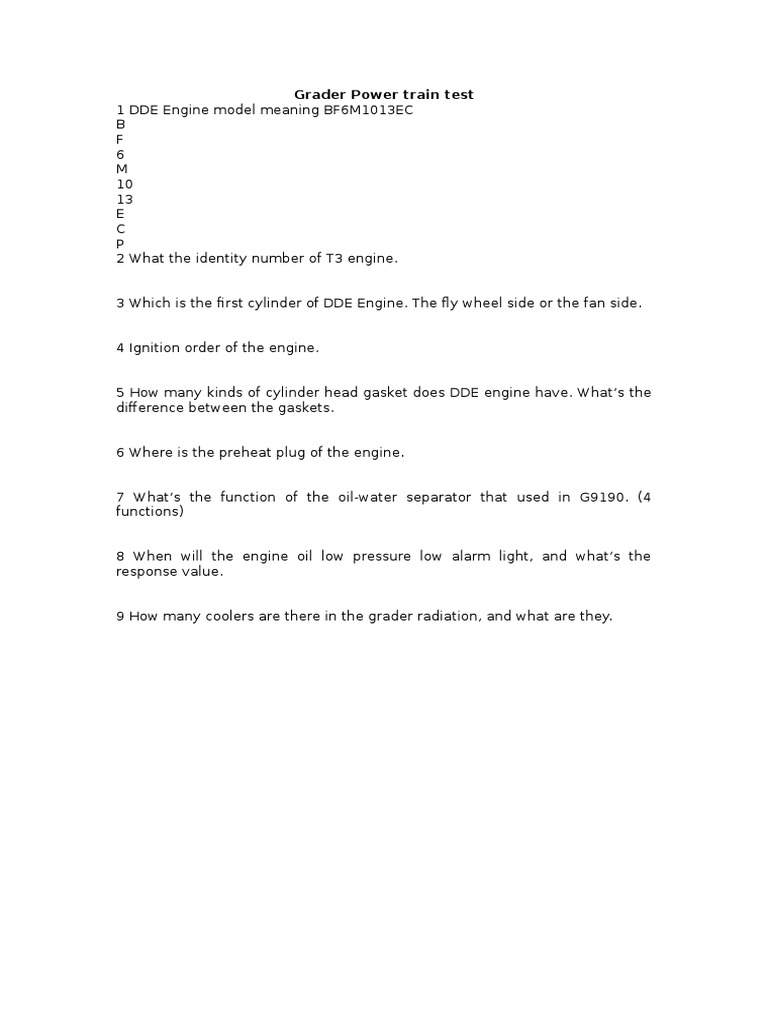 Grader Engine and Powertrain Test | PDF