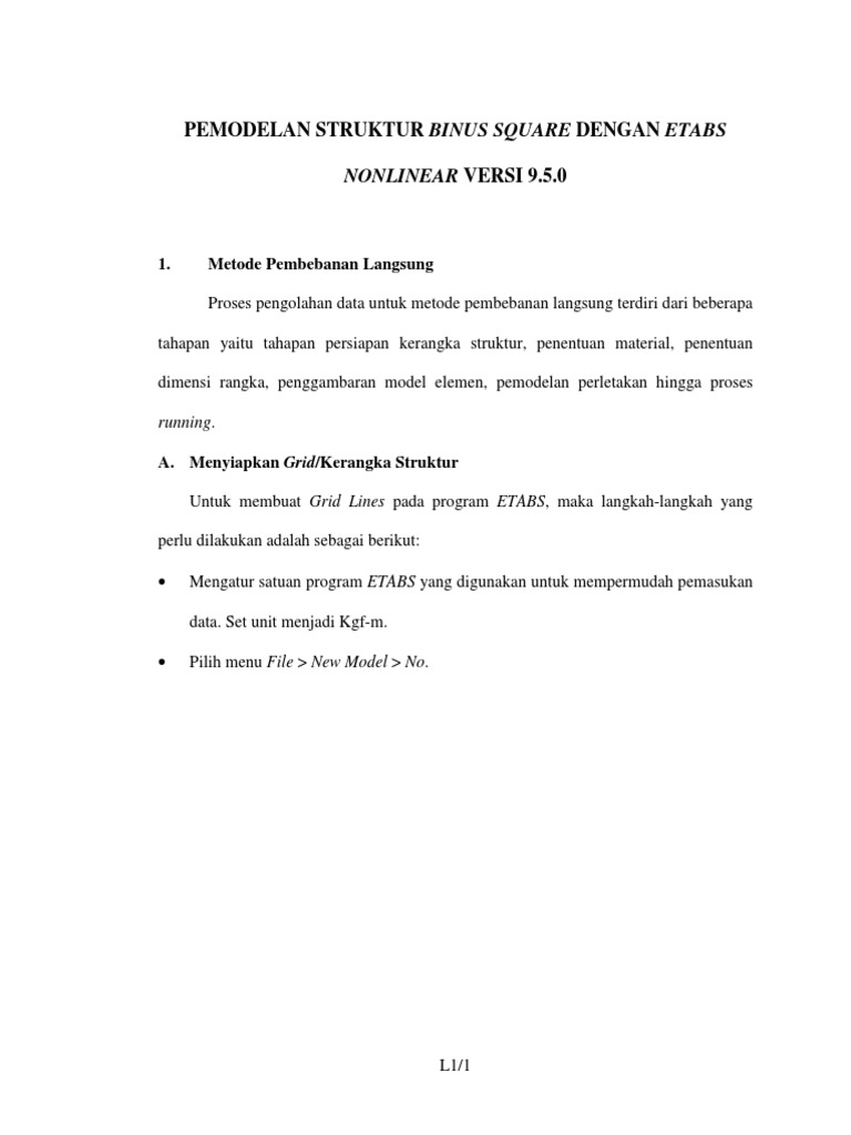 Pemodelan Struktur Binus Square Dengan Etabs Nonlinear Versi 9.5.0 | PDF