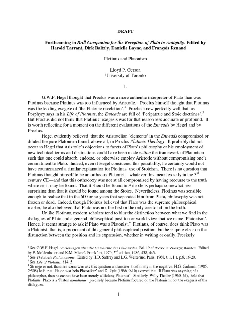 Lloyd Gerson - Plotinus and Platonism | PDF | Neoplatonism | Nous