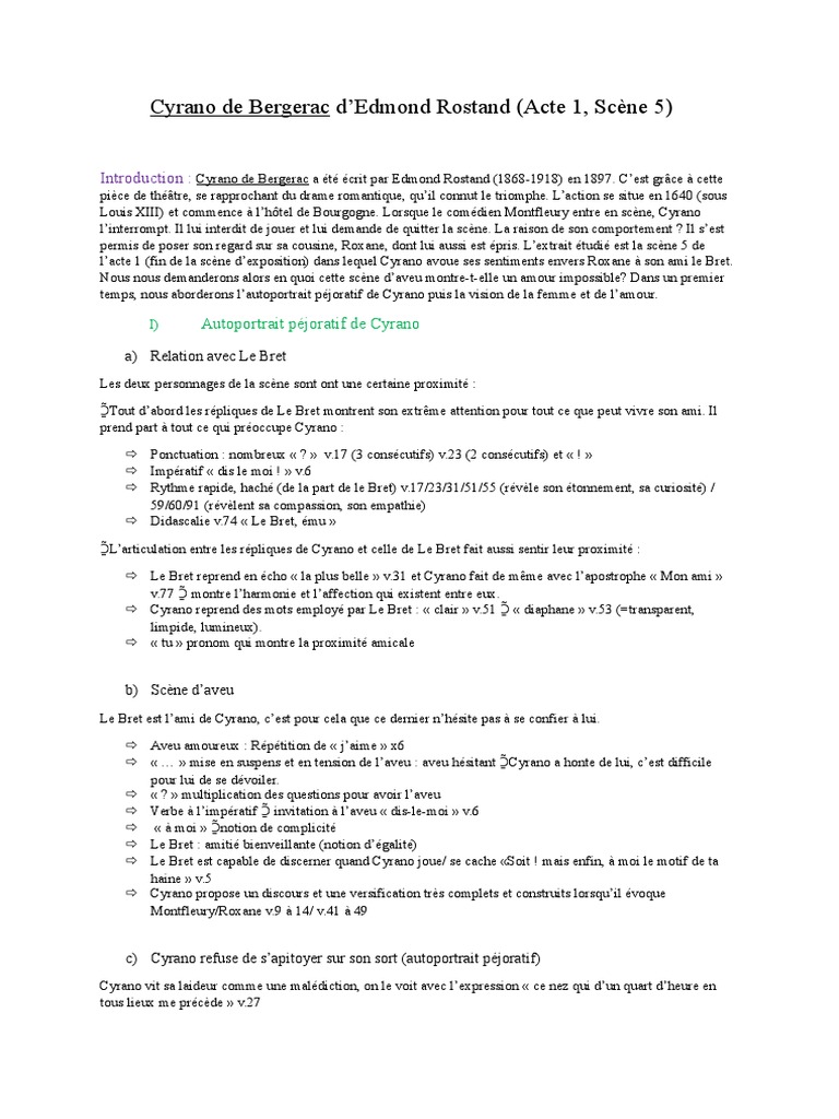BAC Cyrano de Bergerac Acte 1 Scène 5