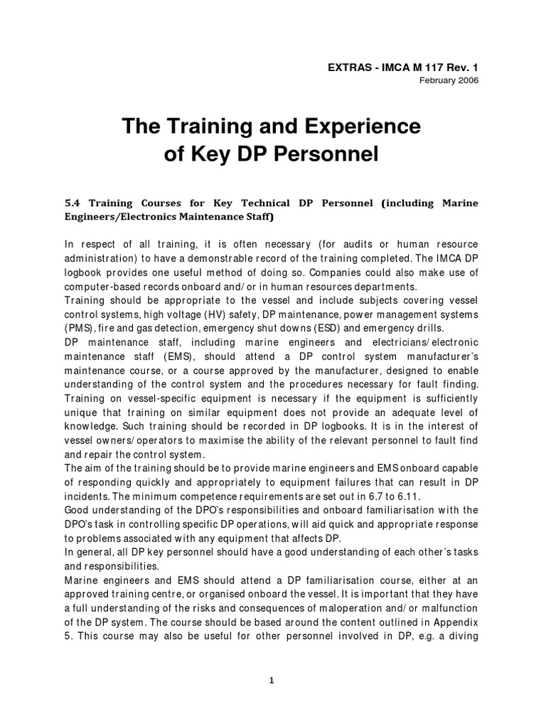Training of Key DP Personnel - IMCA M 117 Rev | PDF | Electrician ...