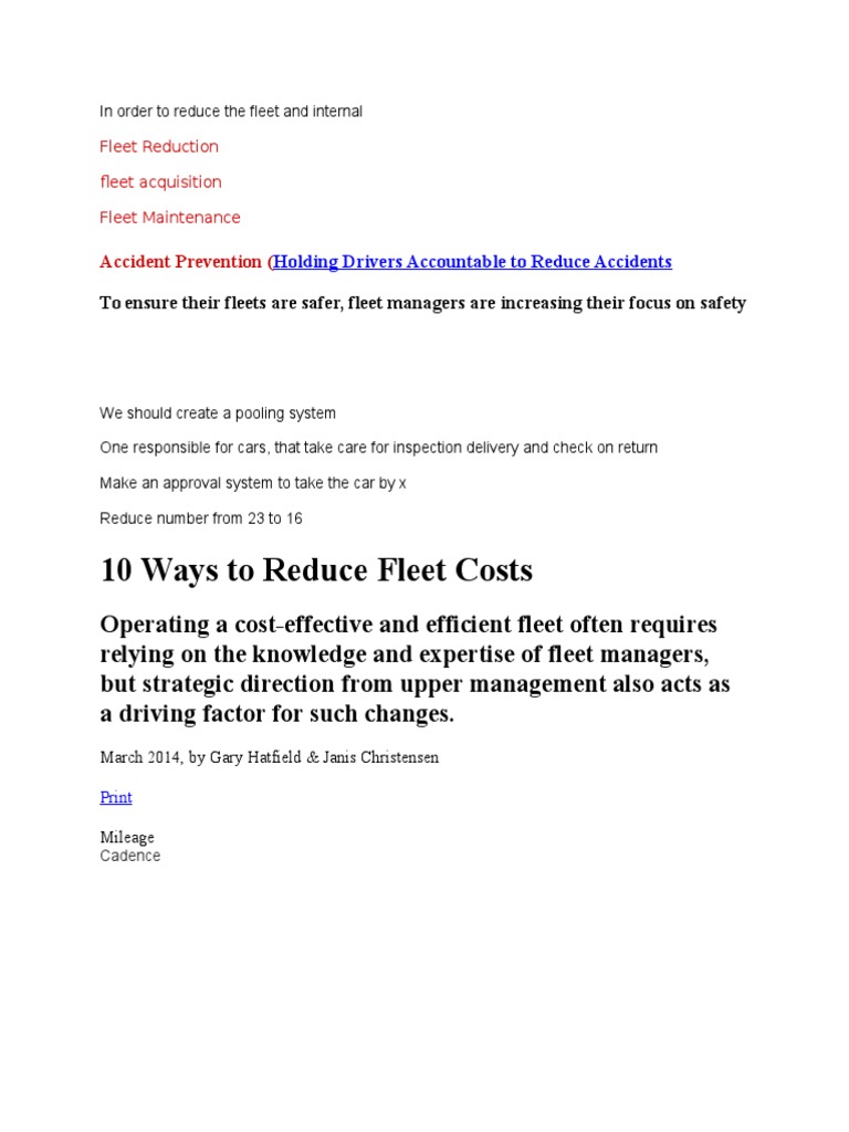 10 Ways To Reduce Fleet Costs Accident Prevention Pdf Fuel
