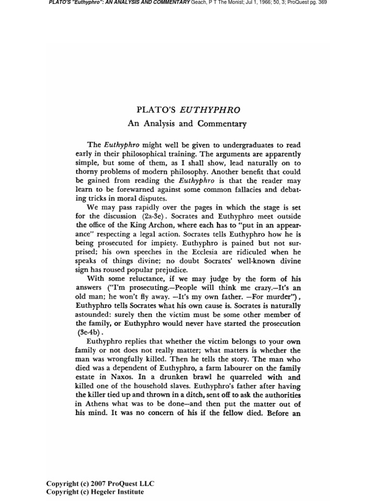 Euthyphro: Analysis and Commentary | PDF | Plato | Science