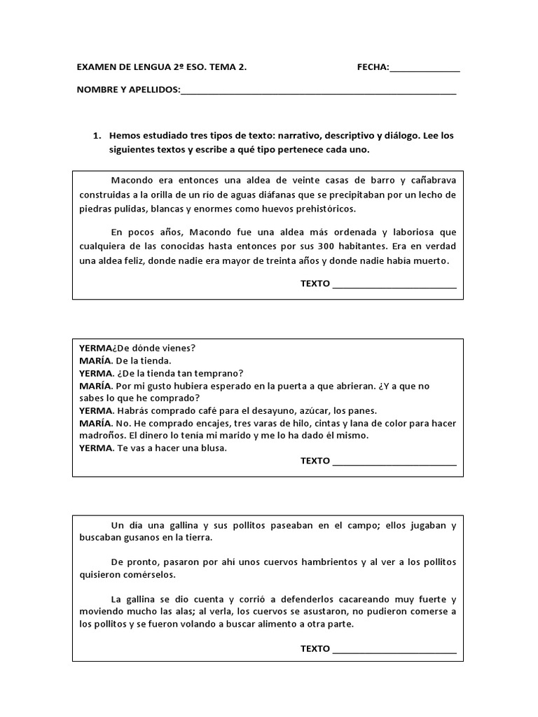 Examen de Lengua 2º Eso Tema 2 | PDF | Idiomas | Alimentos