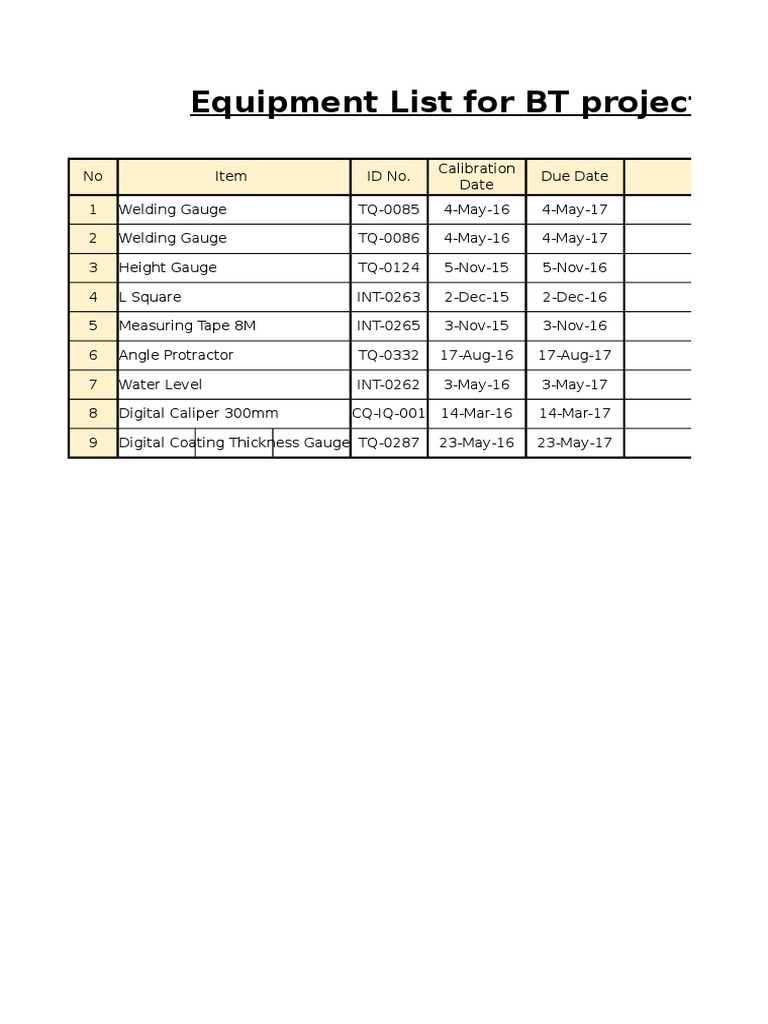 Calibration List | PDF