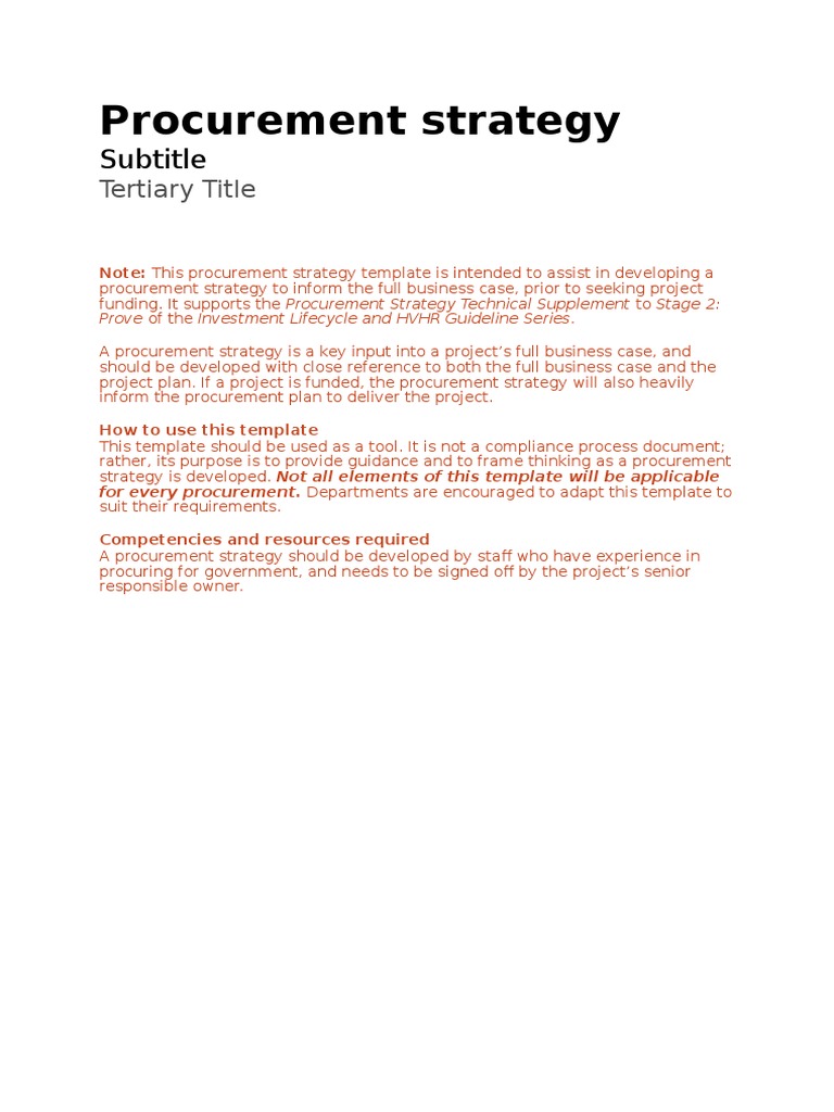 Procurement Strategy Sample Template March 2013 | PDF | Procurement ...