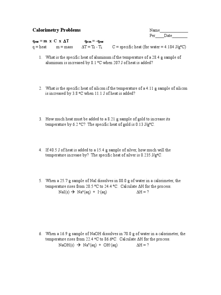 Calorimetry Problems (2) .Odt | PDF