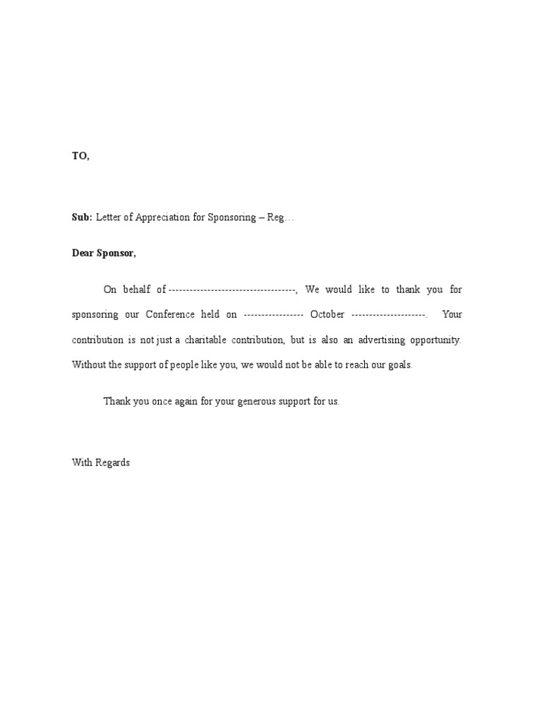 Thank You Letter To Sponsor | PDF