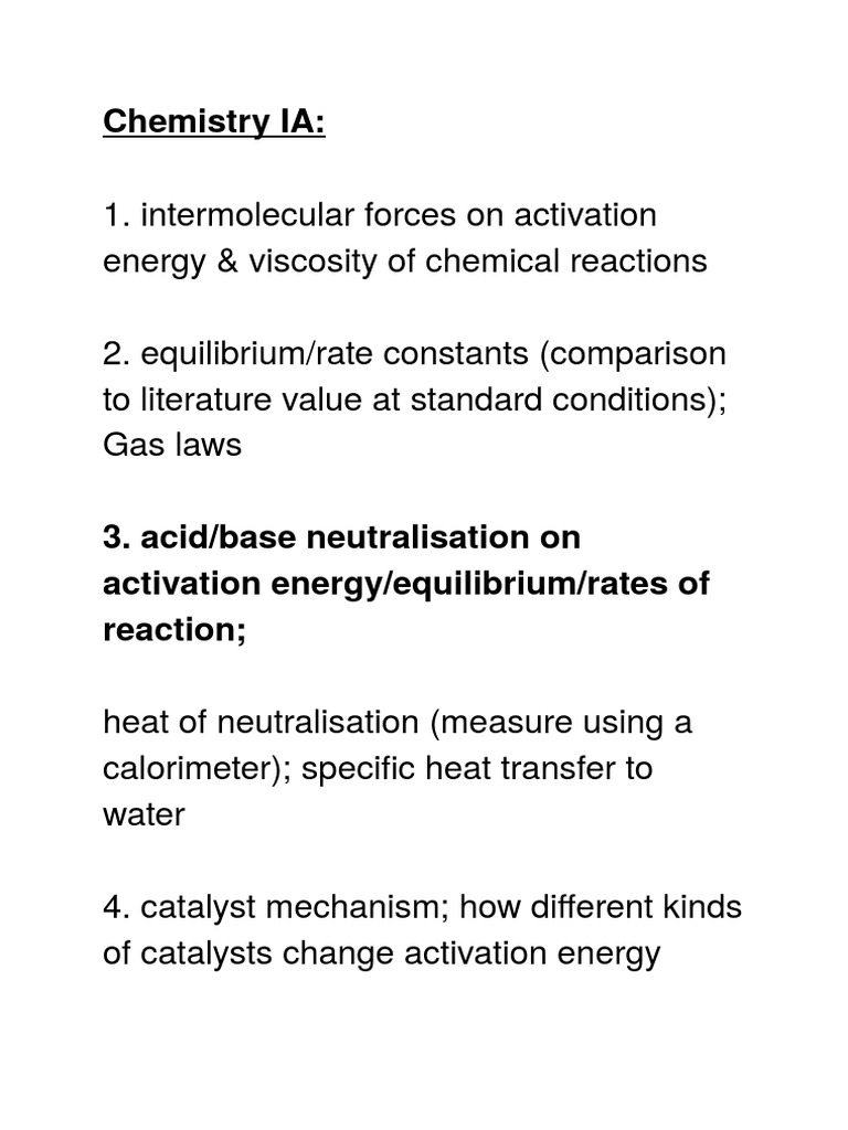 Chem IA Topics | Chemical Equilibrium | Activation Energy