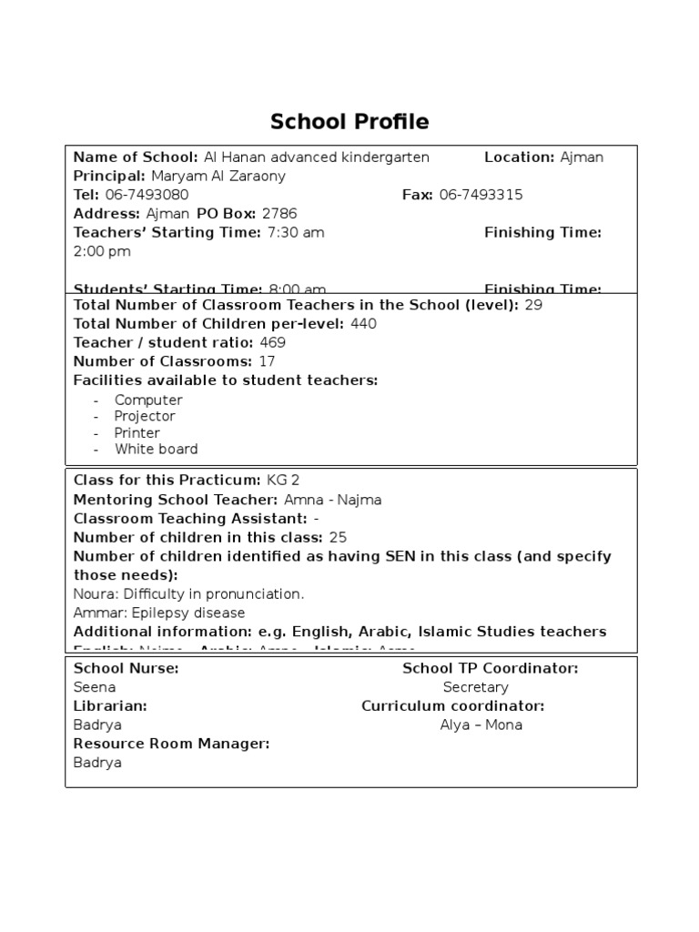 School Profile | PDF | Teachers | Teaching