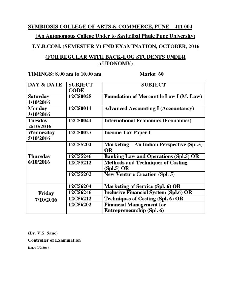Regular Time Table For Oct 2016 Exam | PDF | Autonomy | Economics
