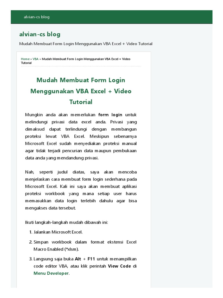 Alfian CS - Mudah Membuat Form Login Menggunakan VBA Excel | PDF