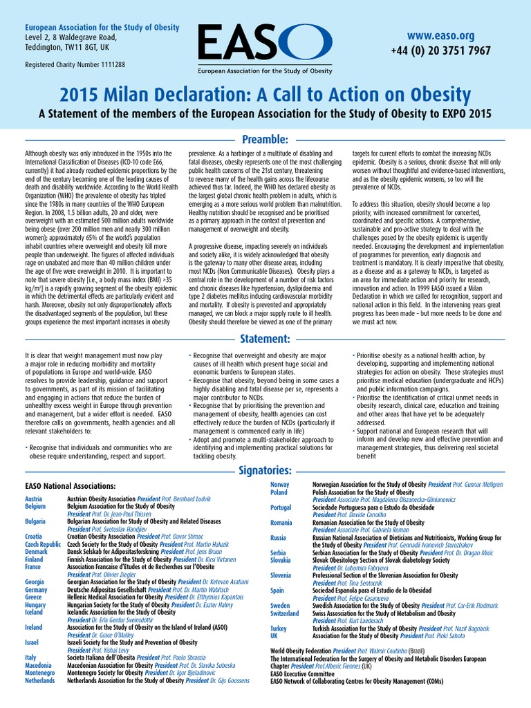 EASO Milan Declaration Final | PDF | Obesity | Chronic Condition