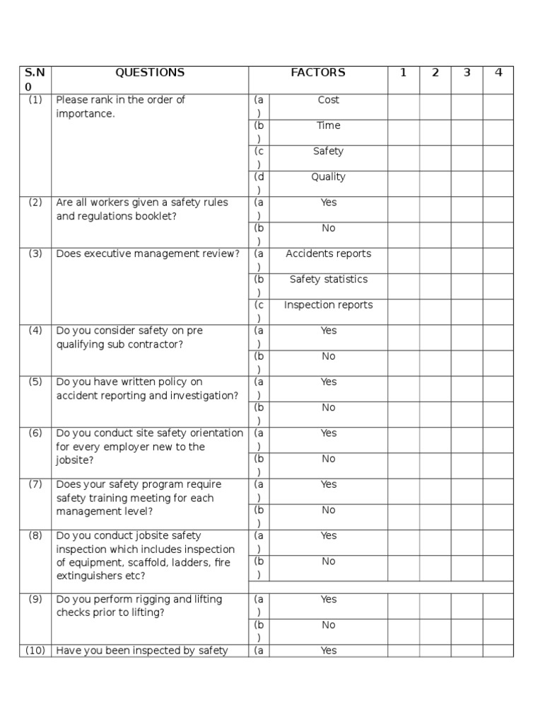 Safety Management Questionnaire Review and Ranking | PDF | Fire Safety ...