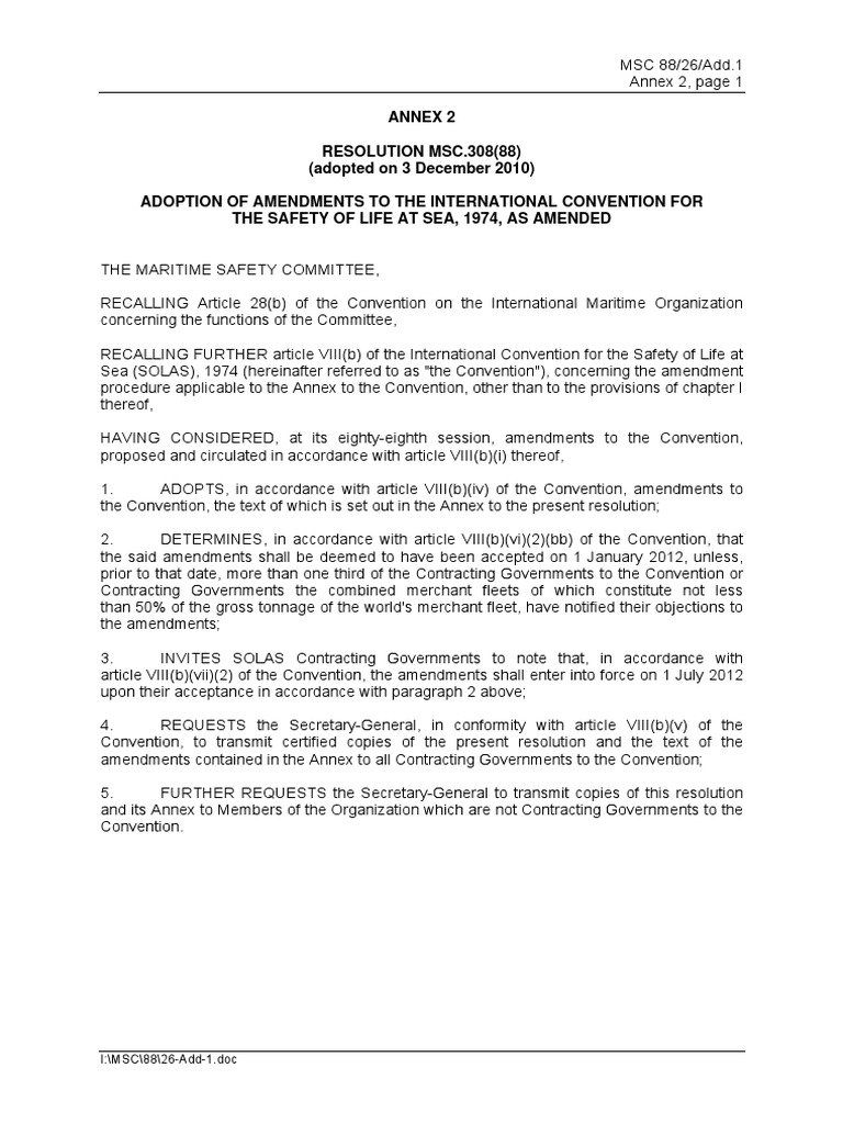IMO Resolution-Solas-Amendments PDF | PDF | Technology & Engineering