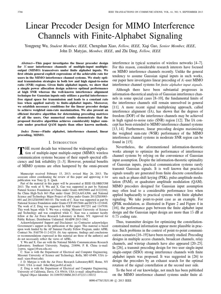 Linear Precoder Design For MIMO Interference Channels With Finite ...