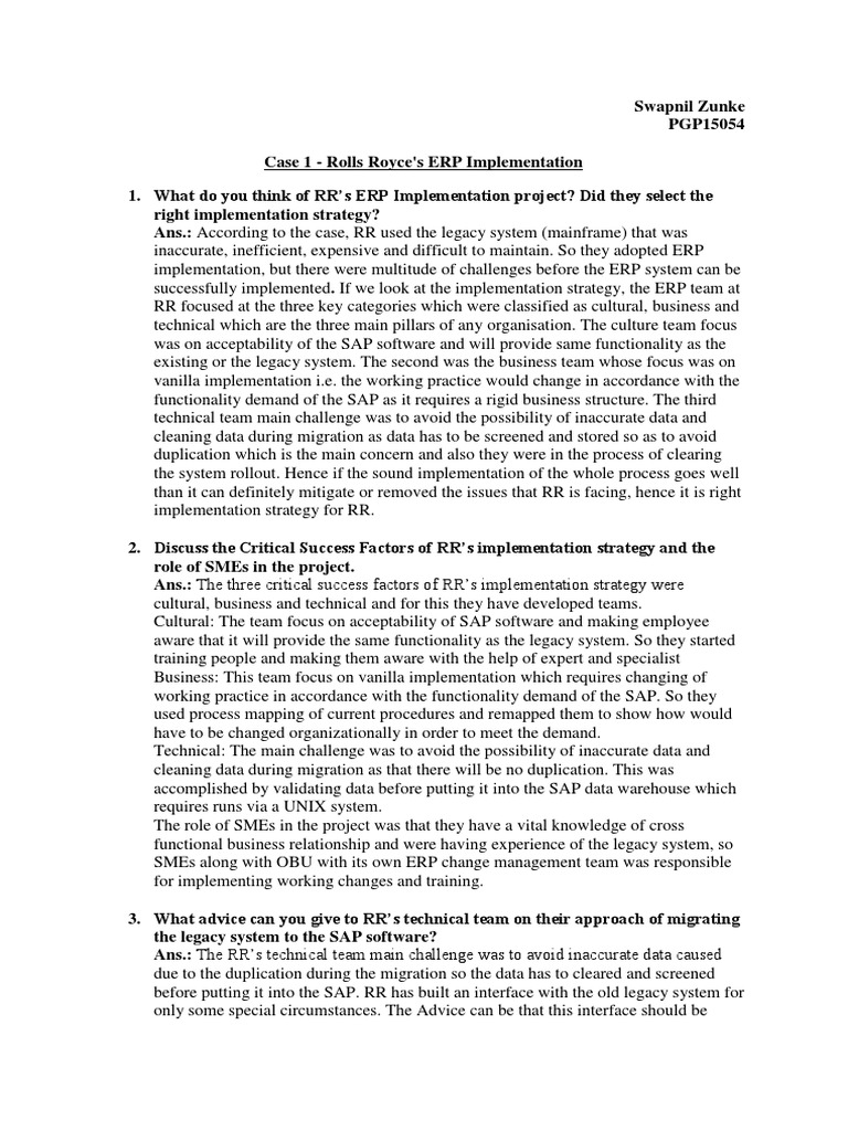 Session1 - Case - Rolls Royces ERP Implementation PDF | PDF | Enterprise Resource Planning ...