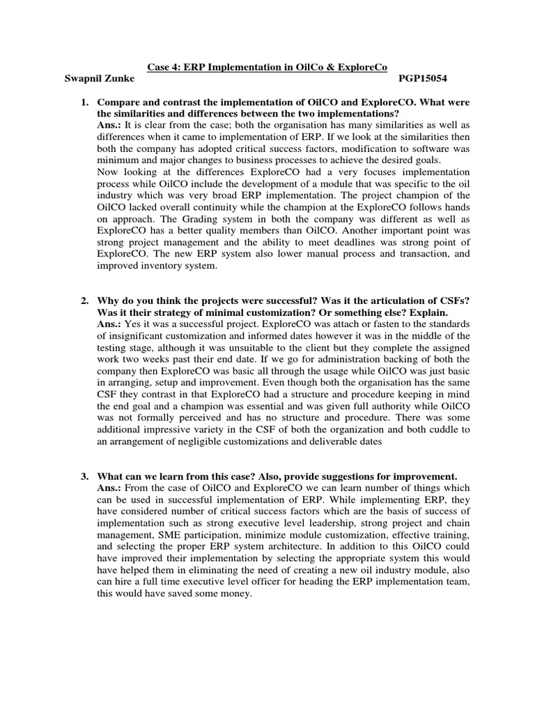 Session4 - Case - ERP Implementation in OilCo ExploreCo PDF | PDF | Enterprise Resource Planning ...