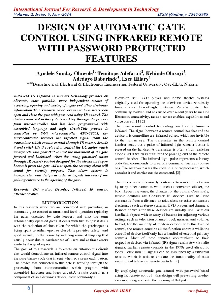 Design of Automatic Gate Control Using I PDF | PDF | Remote Control ...