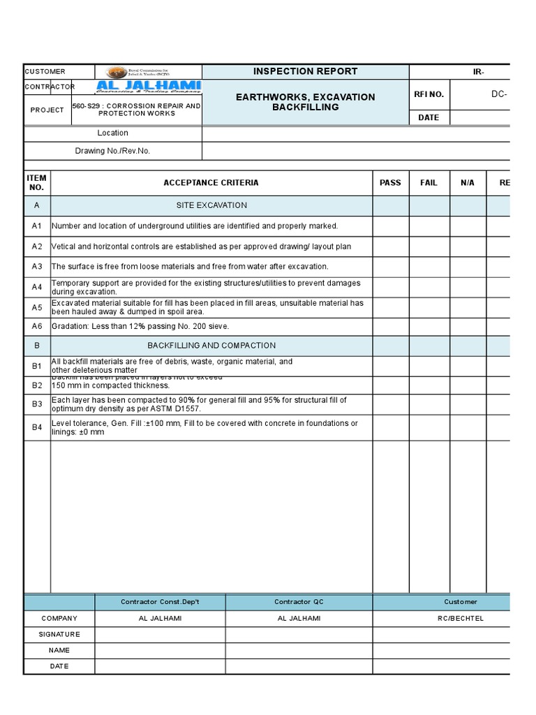 Checklist Earthwork, Excavation and Backfilling | PDF