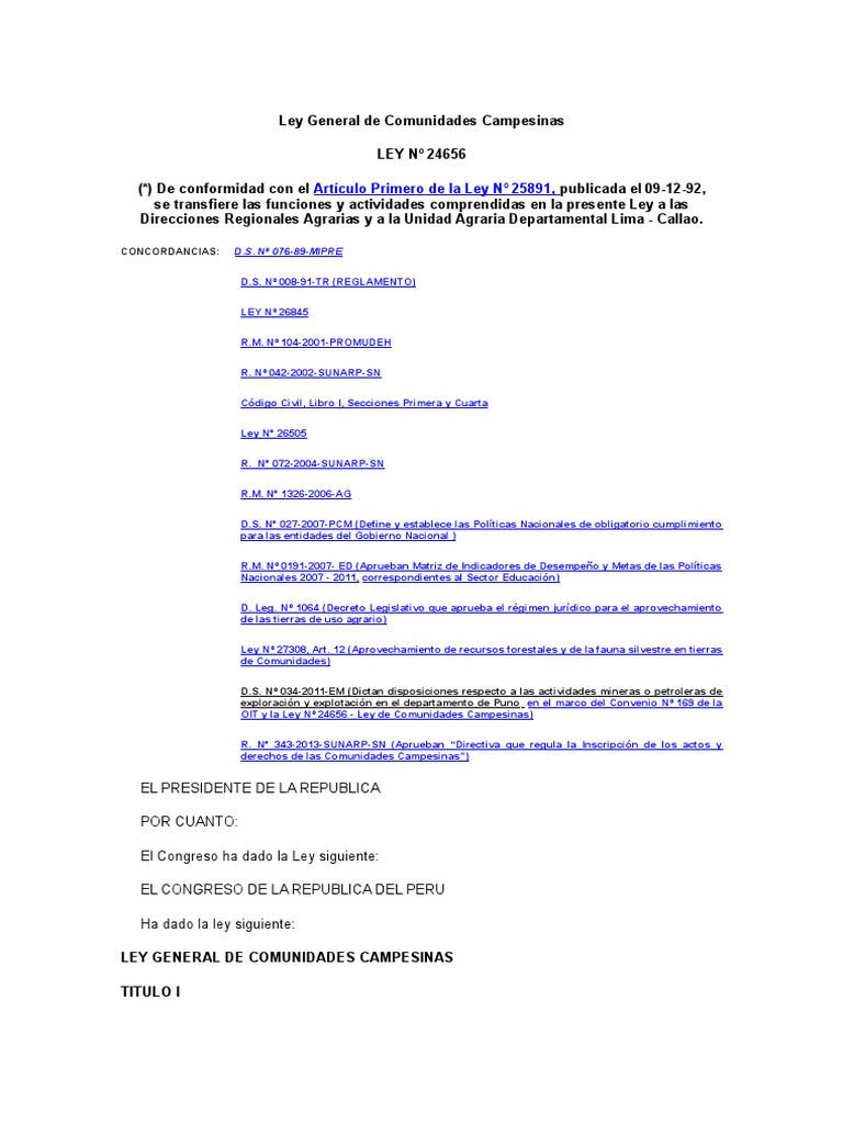 Ley General de Comunidades Campesinas Ley #24656 | PDF | Impuestos ...