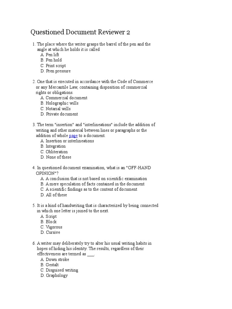 Questioned Document Examination Quiz | PDF | Career & Growth | Language ...