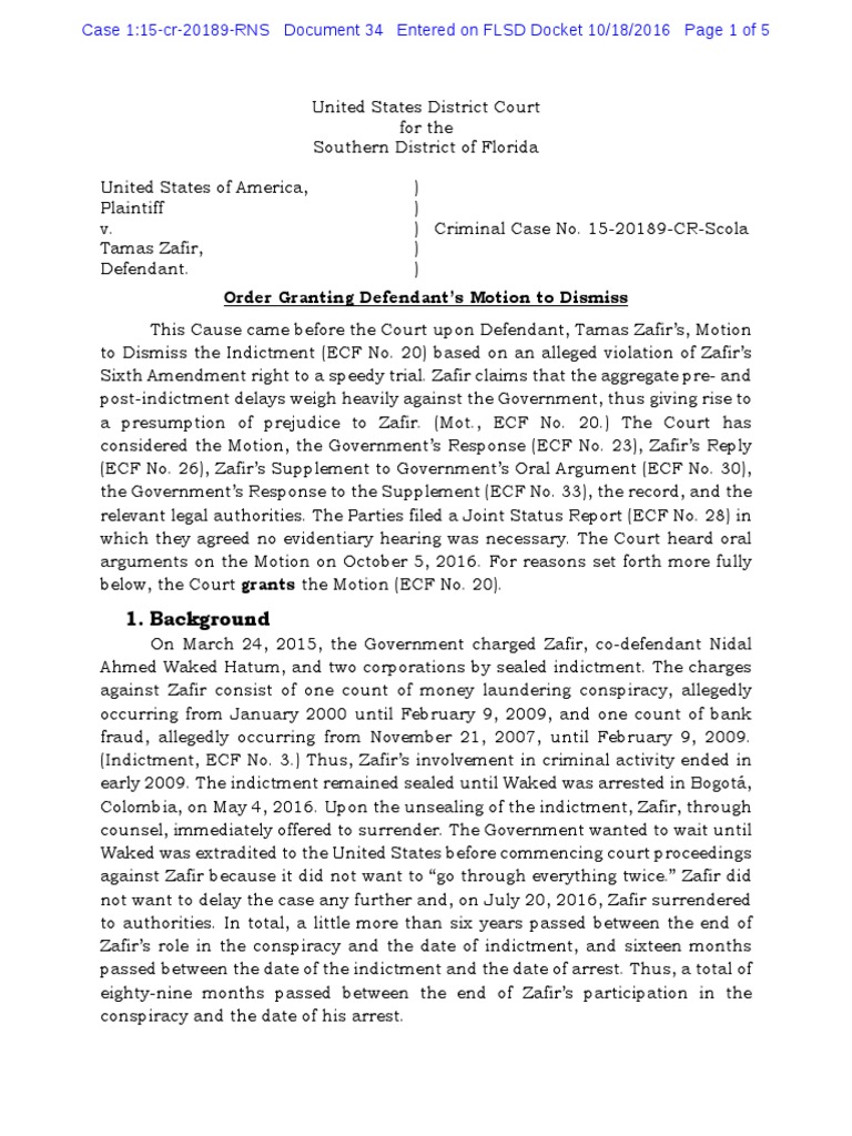 Order Granting Motion To Dismiss | Sixth Amendment To The United States ...