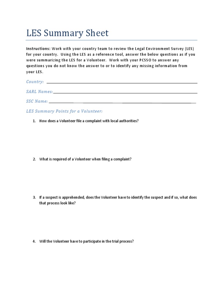 LES Summary Sheet: Country: SARL Names: SSC Name: LES Summary Points ...