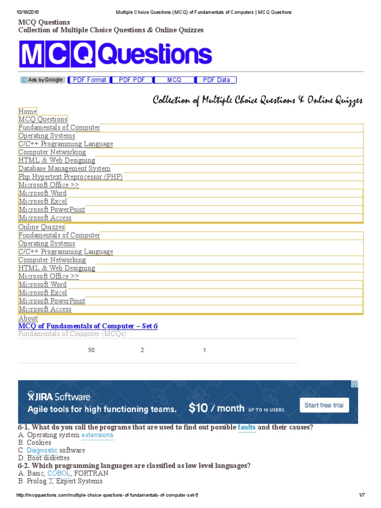 Multiple Choice Questions (MCQ) of Fundamentals of Computers - MCQ ...