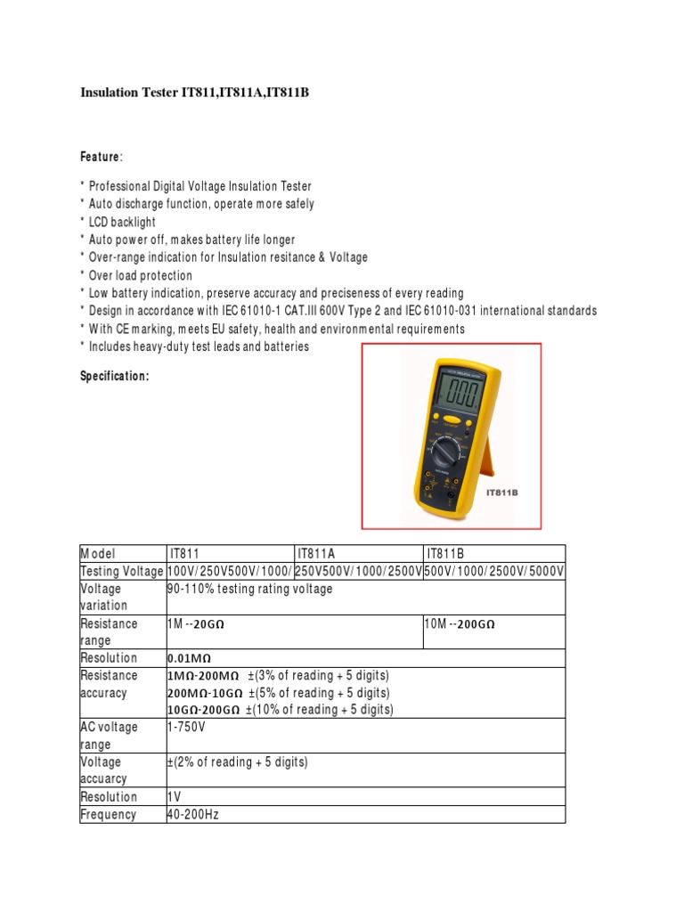 Digital Insulation Tester IT811 Series | PDF | Technology & Engineering