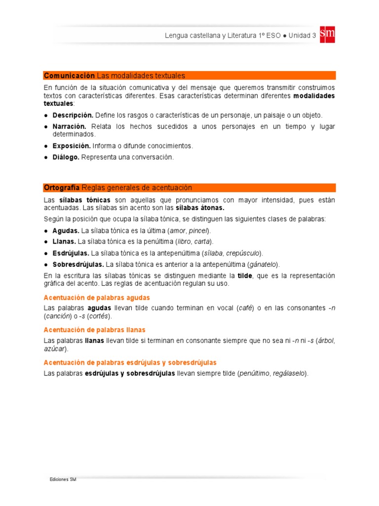 Resumen Tema 3 Lengua 1 ESO SM | PDF | Palabra | Sustantivo