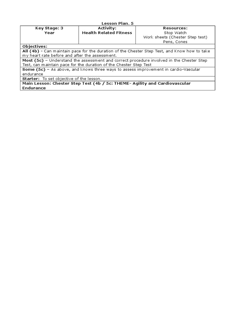 Chester Step Test Lesson Plan | PDF | Heart Rate | Physical Fitness