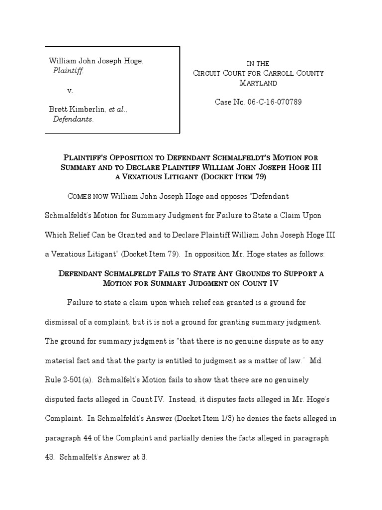 Opp To WMS MSJ Redacted | PDF | Summary Judgment | Vexatious Litigation