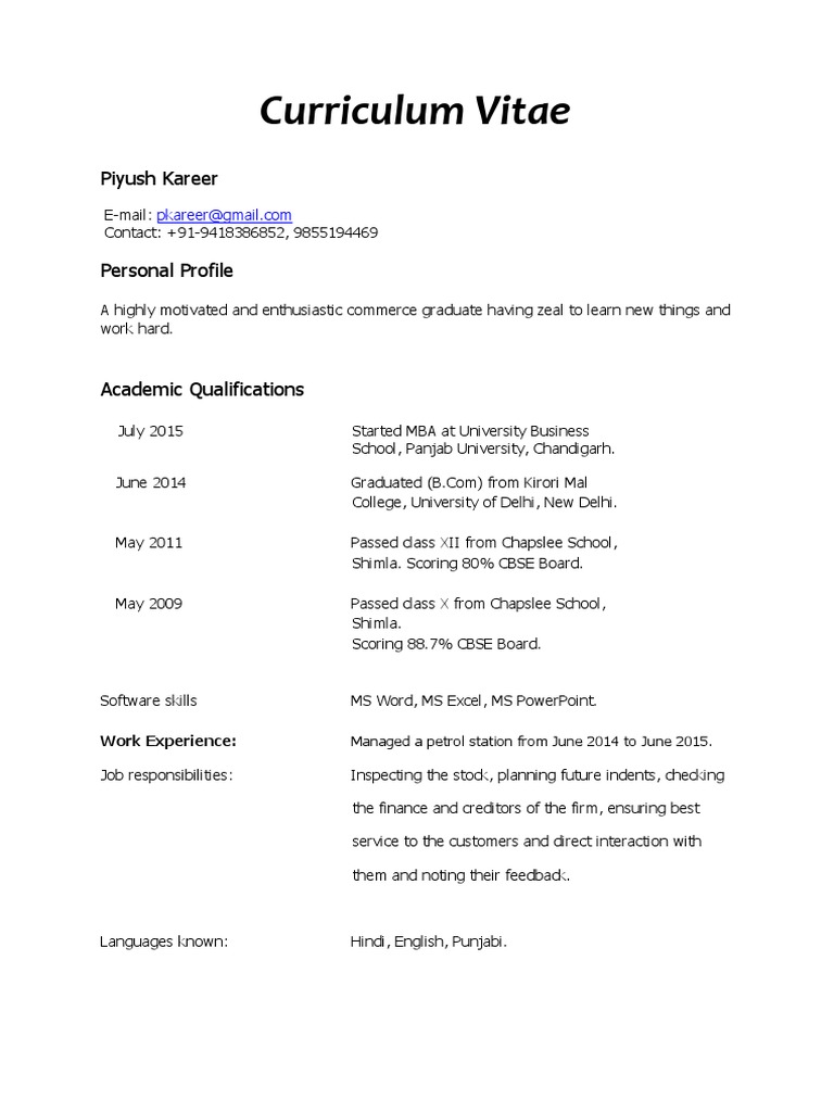 Curriculum Vitae: Piyush Kareer | PDF