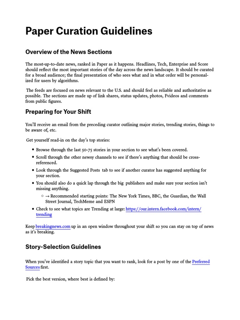 Facebook Paper Curation Guidelines | PDF | Facebook | The New York Times