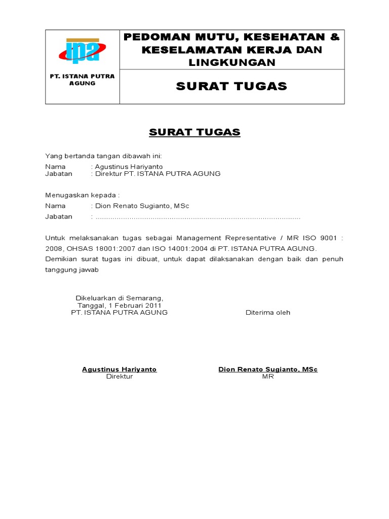Surat Tugas MR | PDF