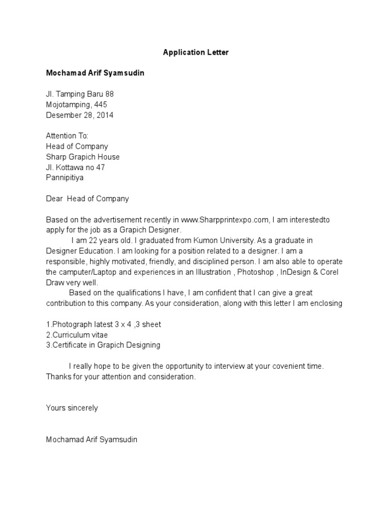 Job Application Letter | PDF | Career & Growth