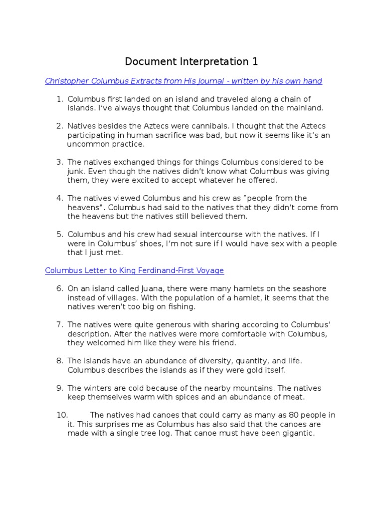 Columbus' Journal Insights on Natives | PDF | Christopher Columbus ...