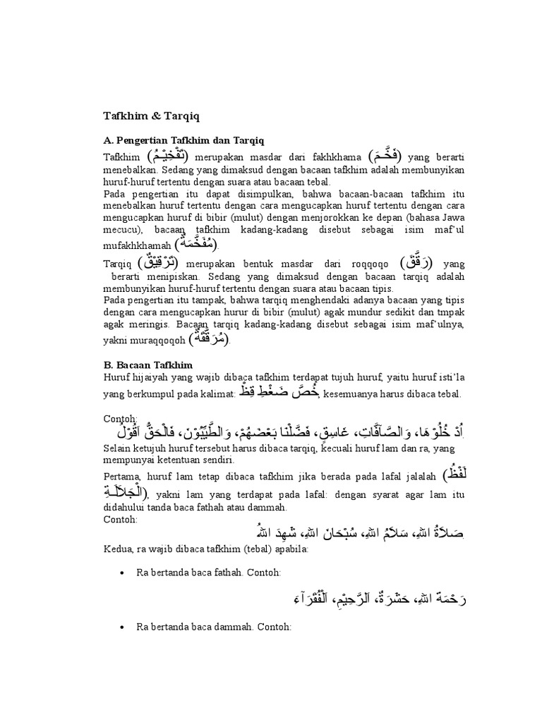 Contoh Bacaan Tafkhim Dan Tarqiq | PDF