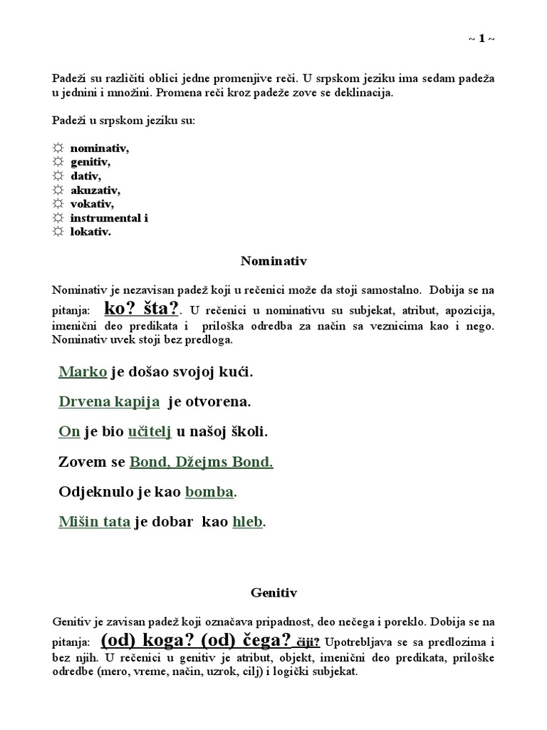 Padezi Deklinacija | PDF