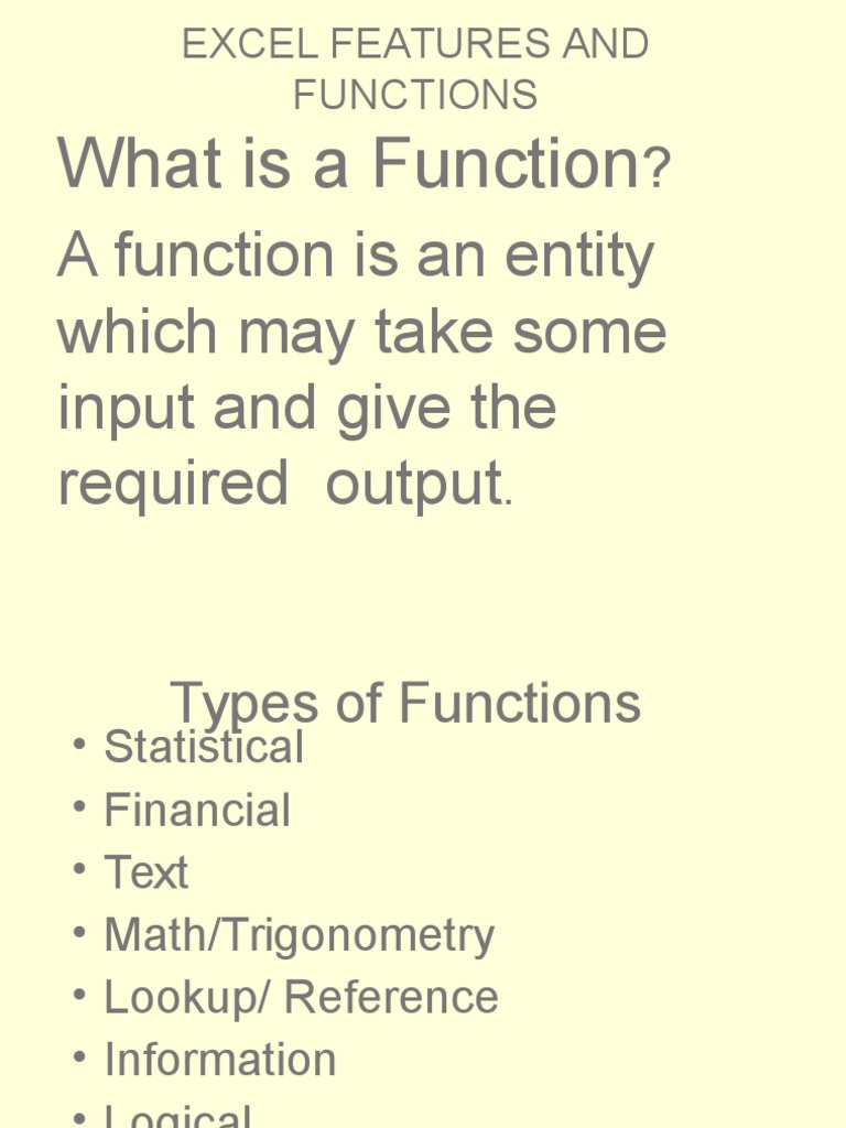What Is A Function: Excel Features and Functions | PDF | Microsoft Excel | Parameter (Computer ...