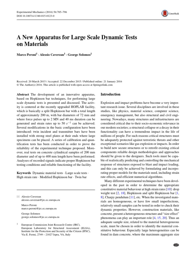 A New Apparatus For Large Scale Dynamic Tests On Materials: Marco ...