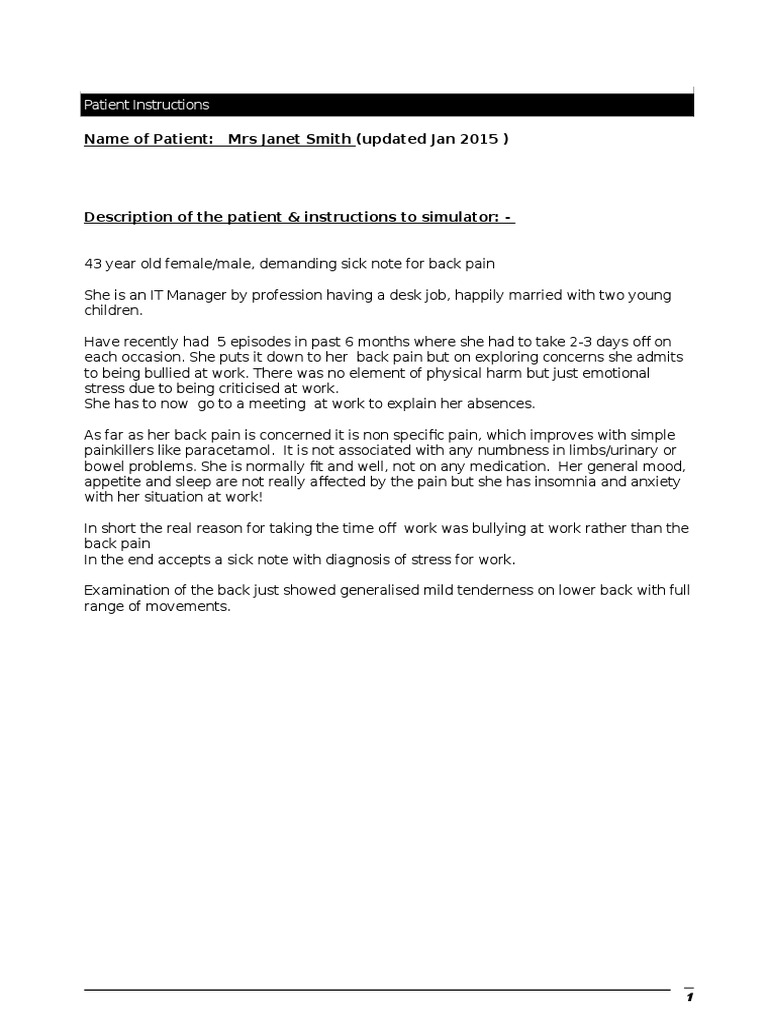 Sick Note for Back Pain and Stress | PDF | Nonverbal Communication | Risk