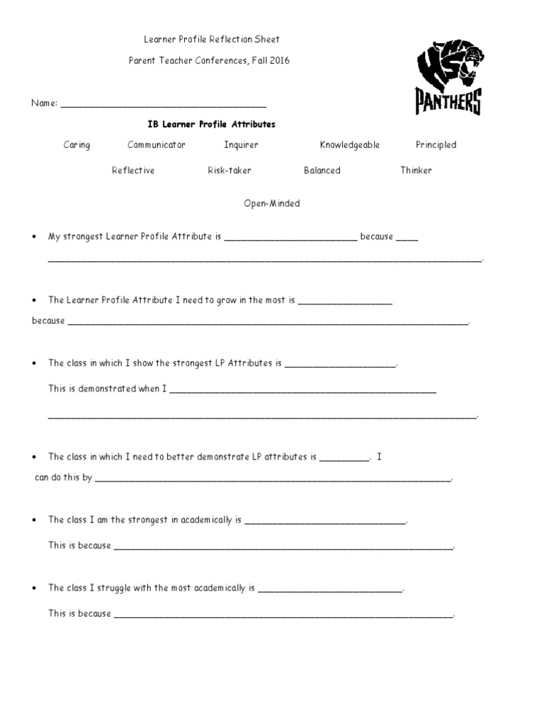 Learner Profile Reflection Sheet PT Conferences | PDF