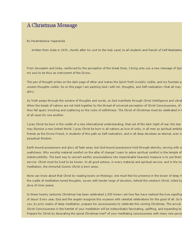 A Christmas Message | PDF | Self Realization | Paramahansa Yogananda