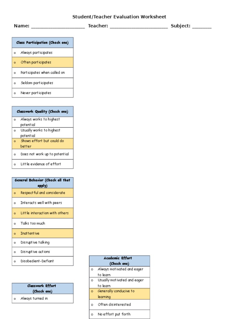 Student-Teacher Evaluation Form | PDF | Career & Growth