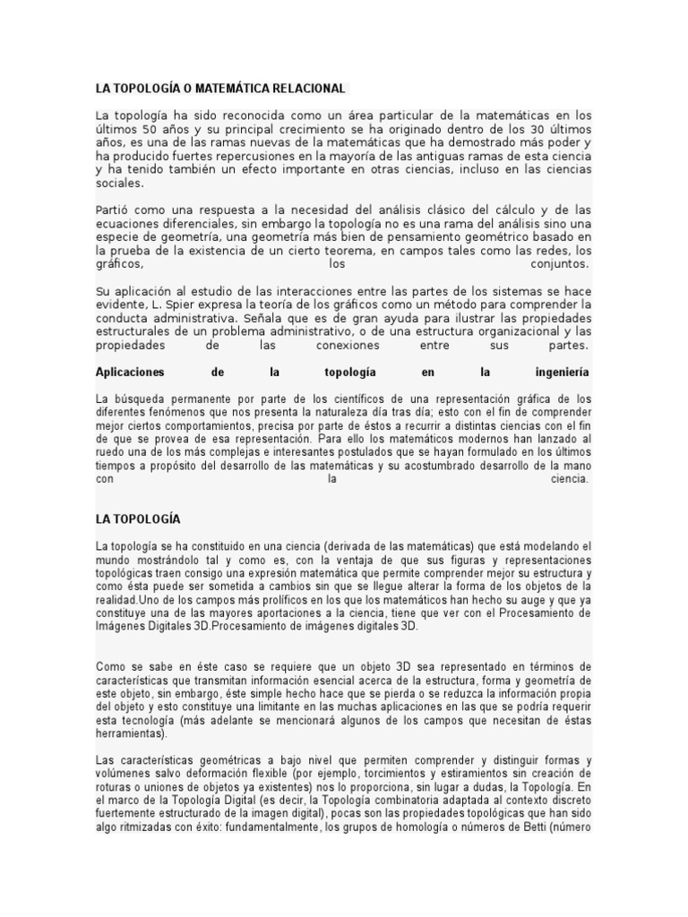 La Topología o Matemática Relacional | PDF | Topología | Teoría de grafos